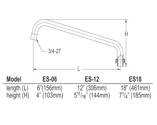 T&S Brass 12 INCH (305MM) SWIVEL SPOUT FOR FAUCET - ES-12 ...