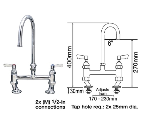 Mechline AquaJet 150mm gooseneck Twin Hole Mixer AJ-B-3SG6L ...